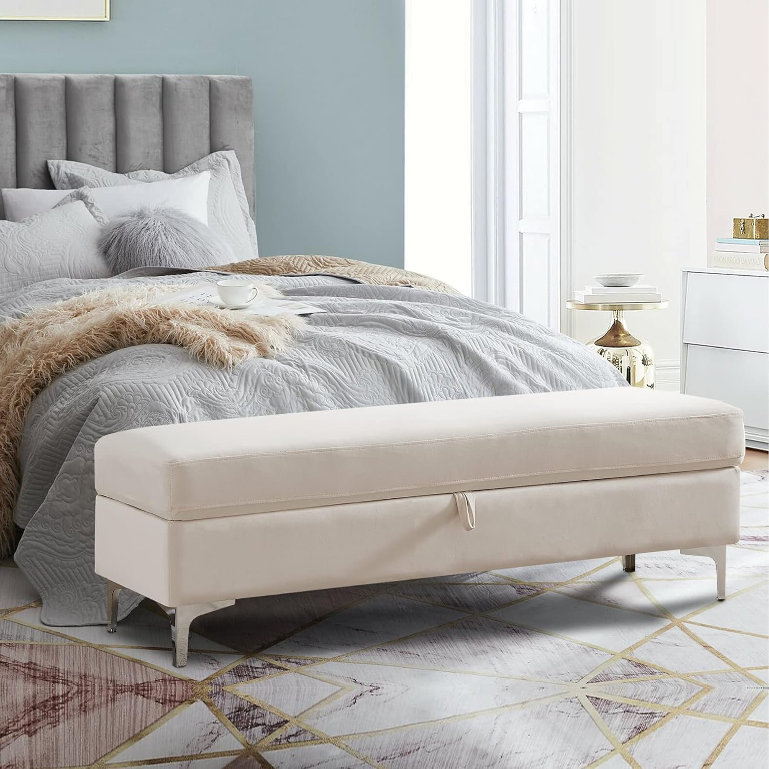 Mercer41 Storage Ottoman Bench With Safety Hinge, Upholstered Storage ...