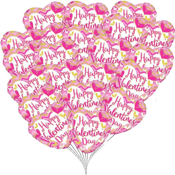 PMU Heart Shaped Valentines Day Balloons 18-inch Mylar (Pink Chevron ...