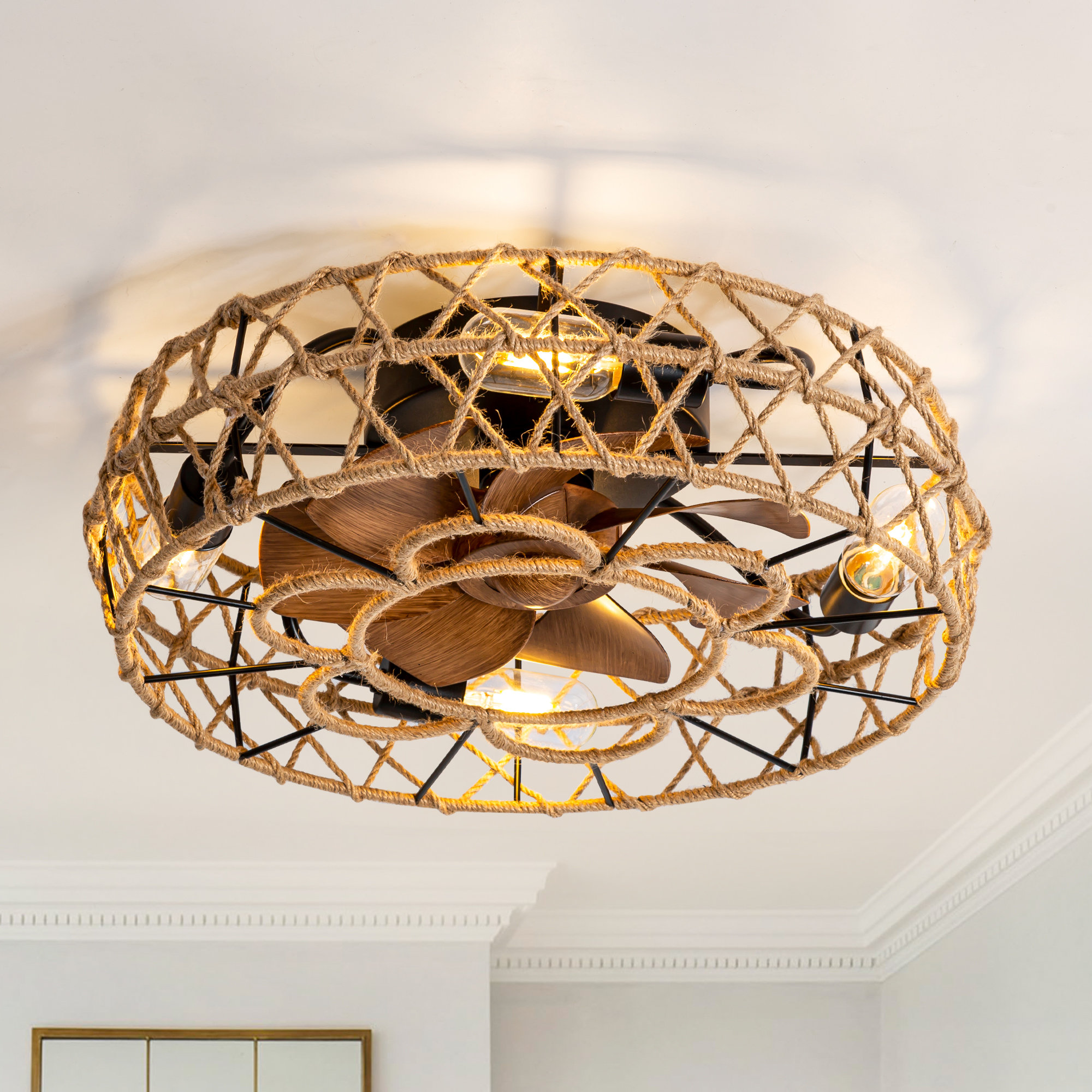 Longshore Tides Brandalucci 19" Low Profile Caged Black Rustic Ceiling ...