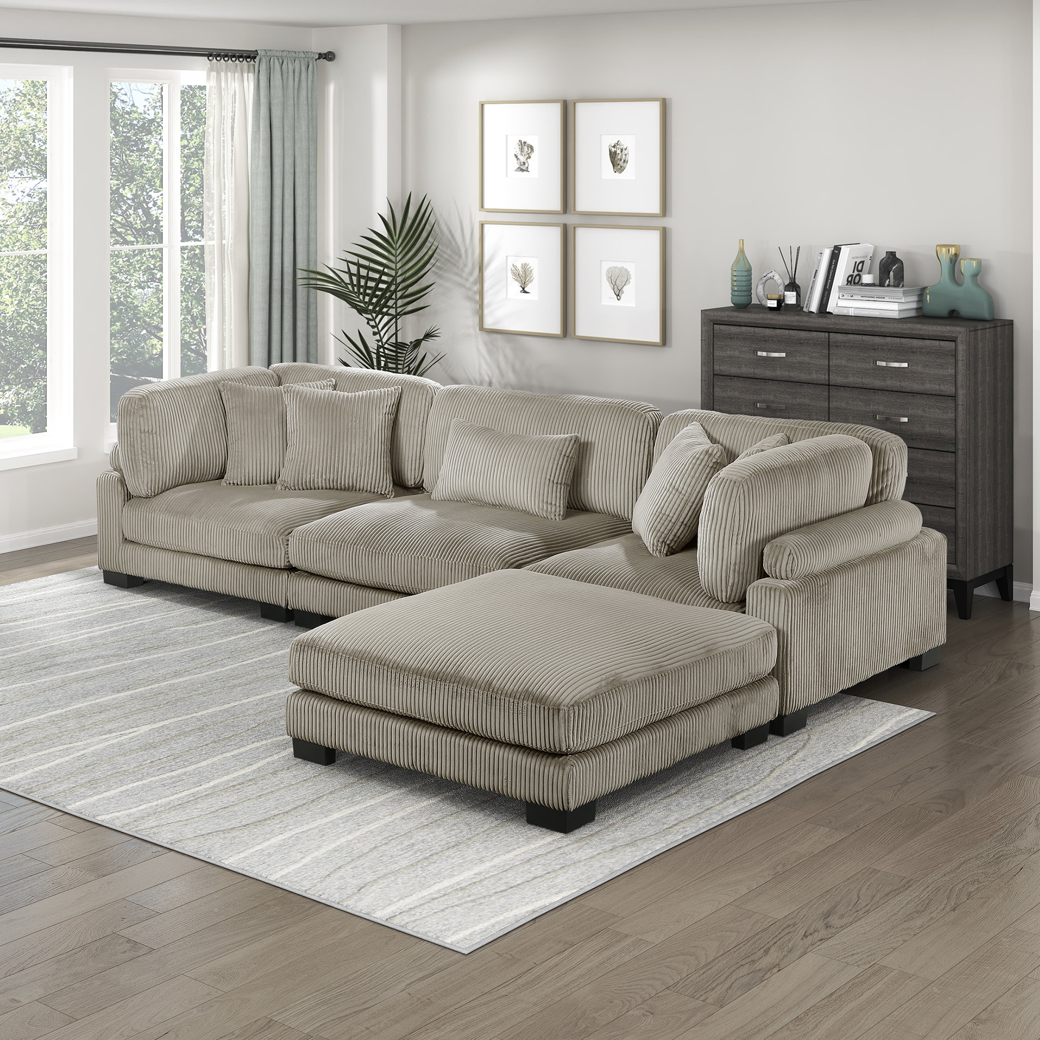 Ivy Bronx Lintz 135”W Modern Corduroy Track Arm Modular Sectional Sofa ...