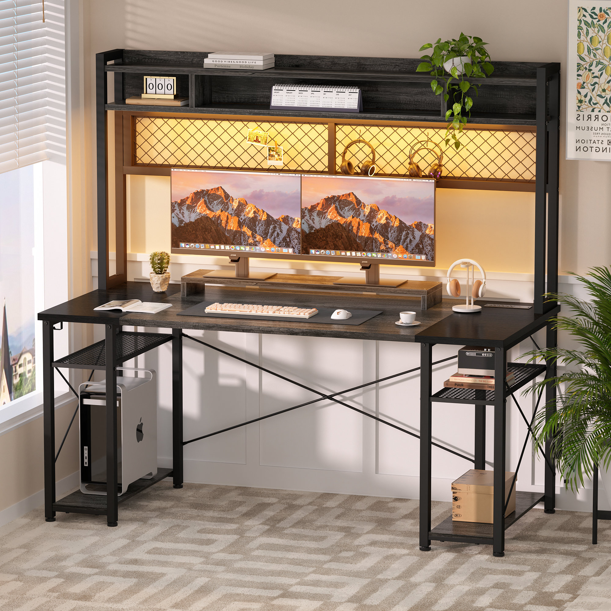 Wrought Studio™ Glenland Rectangle Computer Desk with Hutch and Cabinet ...