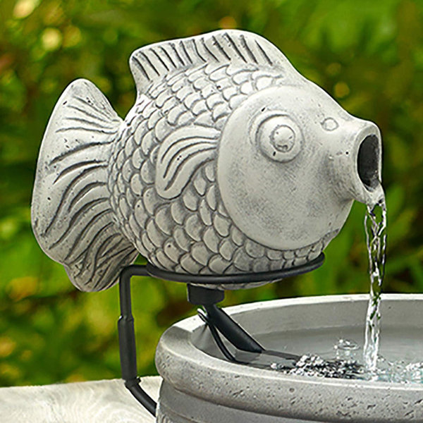 Highland Dunes Elegant Cement Fish Solar-Powered Fountain with 10 ...