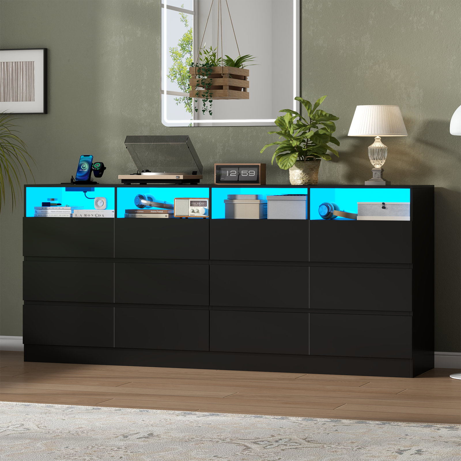 Wrought Studio™ 12 Drawer White Dresser With Charging Station & Led ...