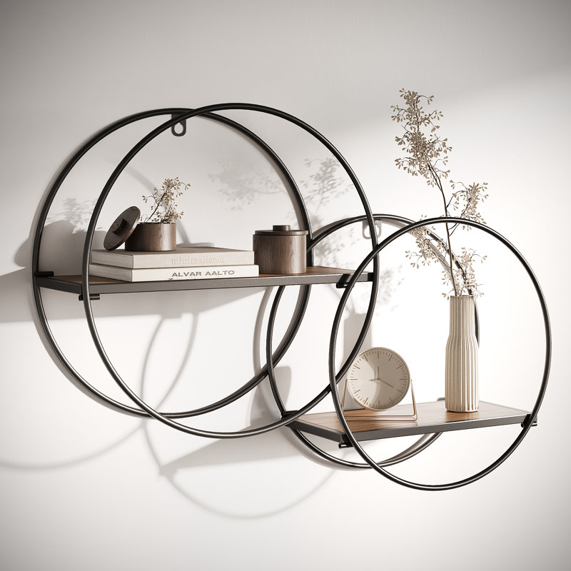 17 Stories Isabella Round Wood-Metal Modern Wall Shelf | Wayfair