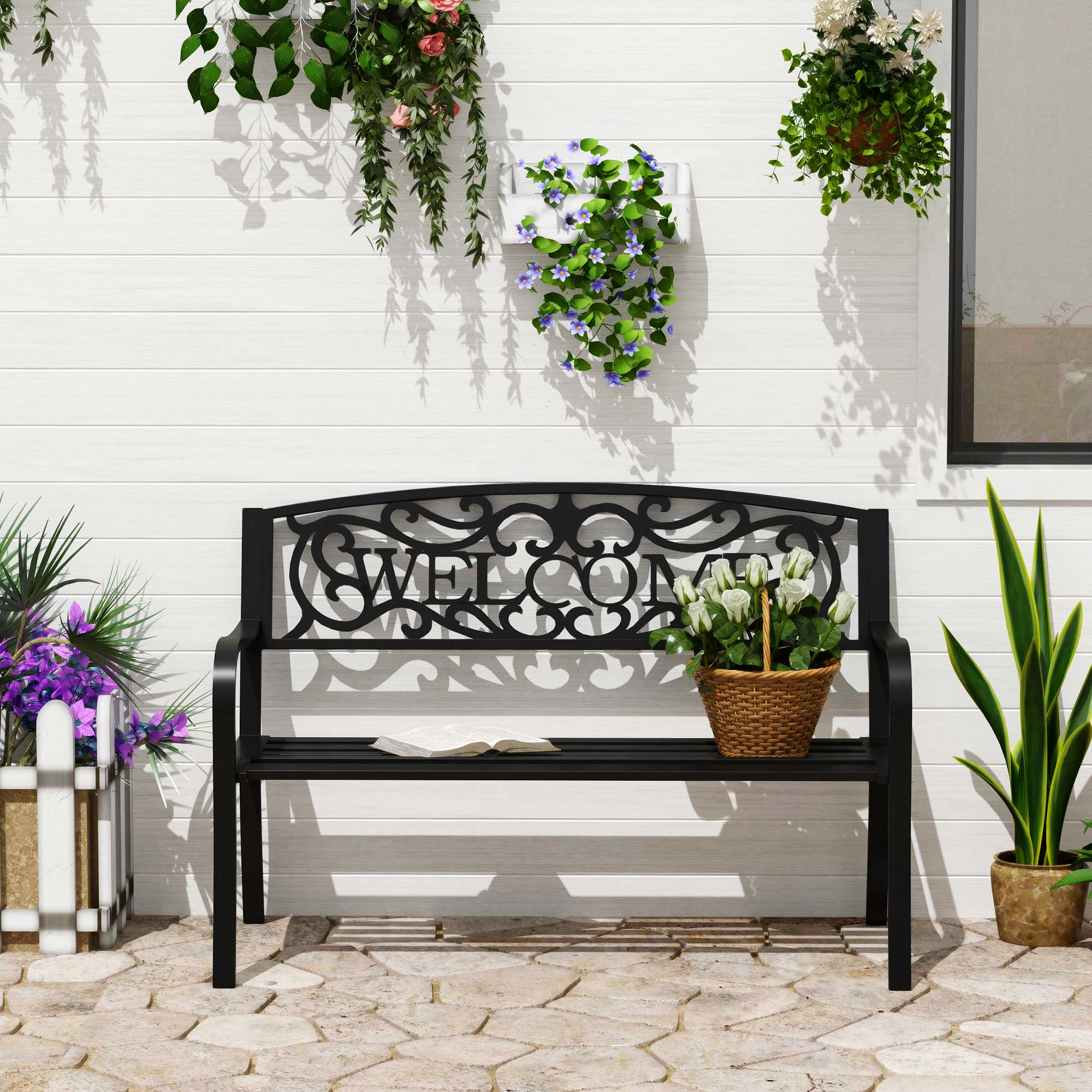 Winston Porter Outsunny 50" Outdoor Metal Welcome Bench | Wayfair