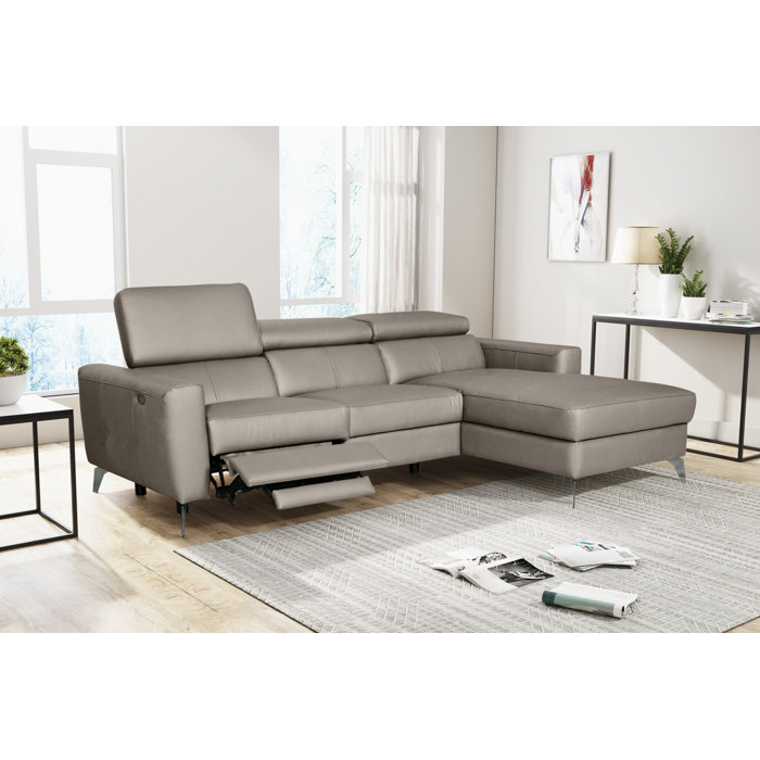 Ivy Bronx Amorian Leather Reclining Corner Sofa | Wayfair.co.uk