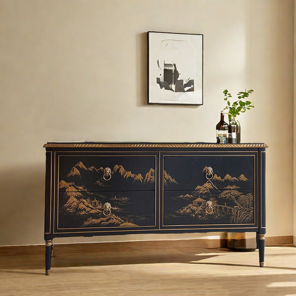 Vivid Space Creation Handcrafted Colored Drawing Sideboard Cabinet ...