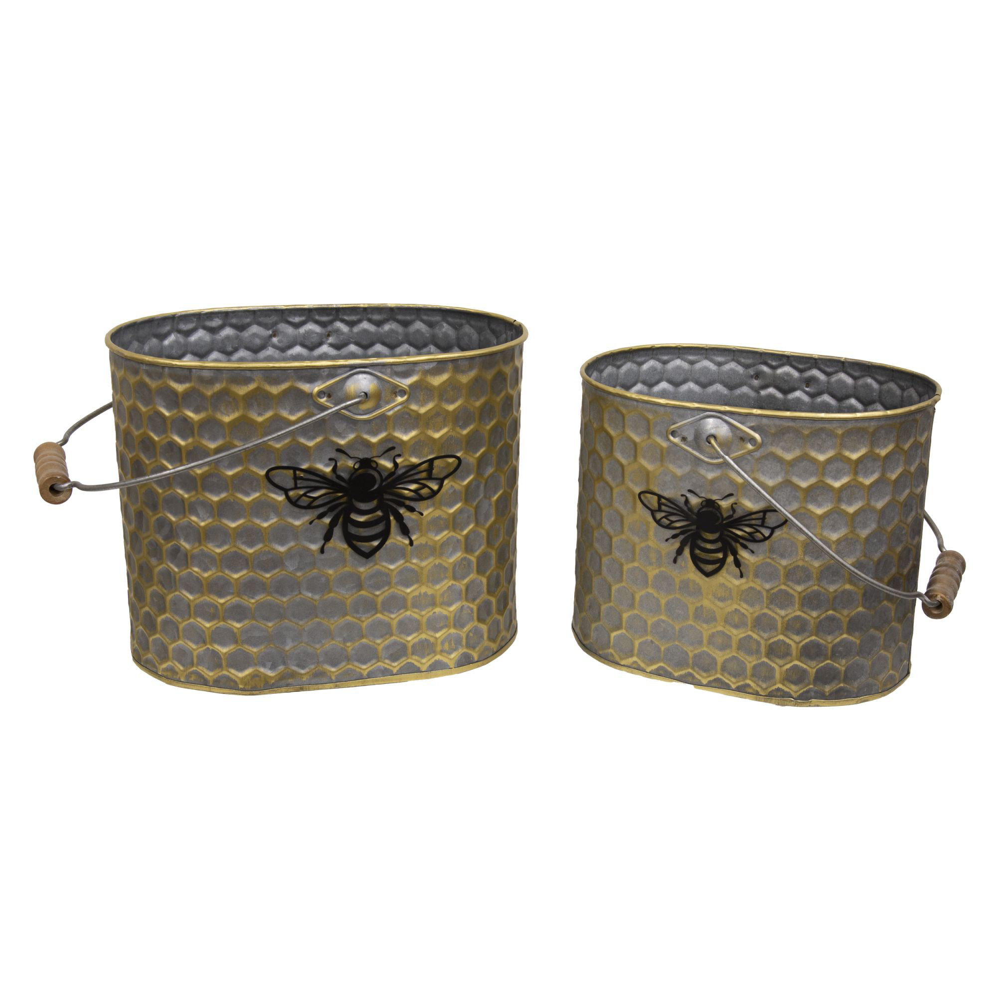August Grove® Honeycomb Bee 2 Piece Metal Bucket Set | Wayfair