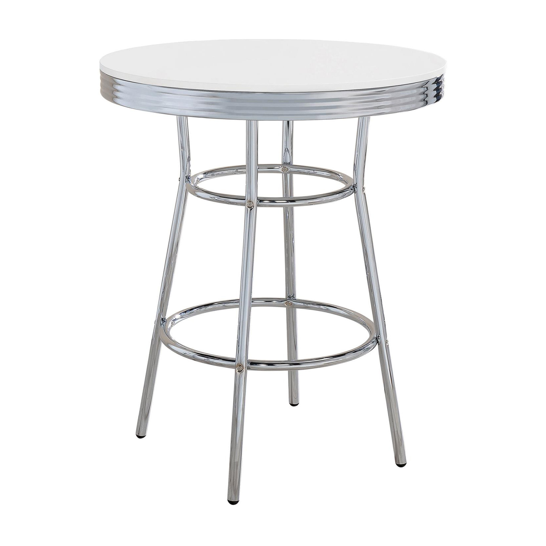 A&J Homes Studio Round Bar Table in Silver and Glossy White | Wayfair
