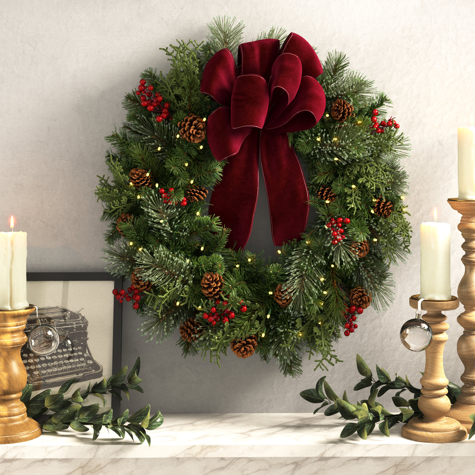 Three Posts 30" Lighted Classic Christmas Wreath & Reviews | Wayfair