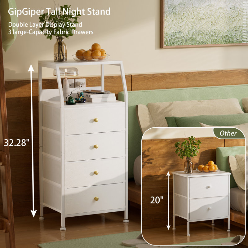 Ebern Designs Nichollas 4 - Drawer Dresser White Nightstand with 4 ...
