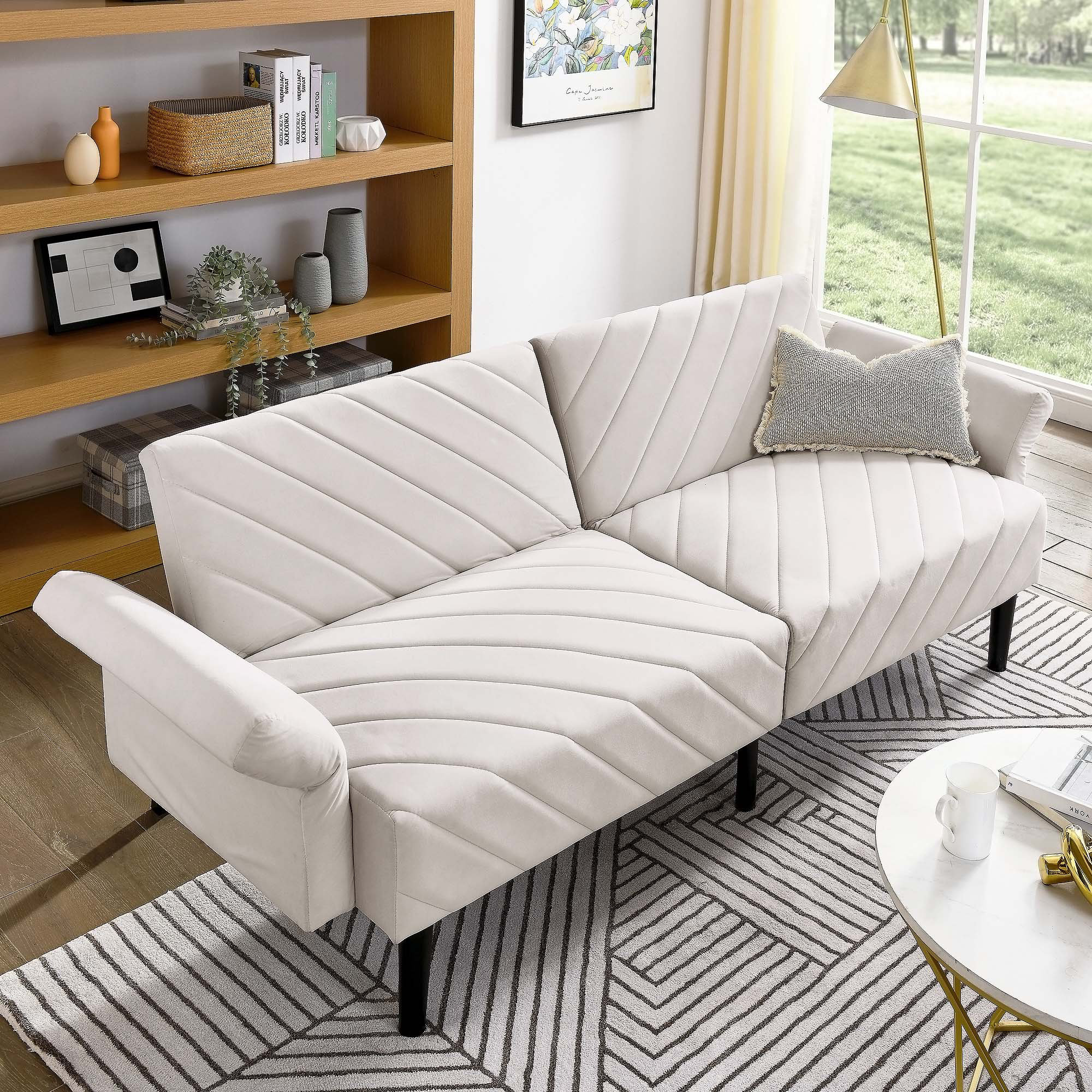 Mercer41 Versatile Velvet Convertible Sofa Bed with Adjustable Armrests ...