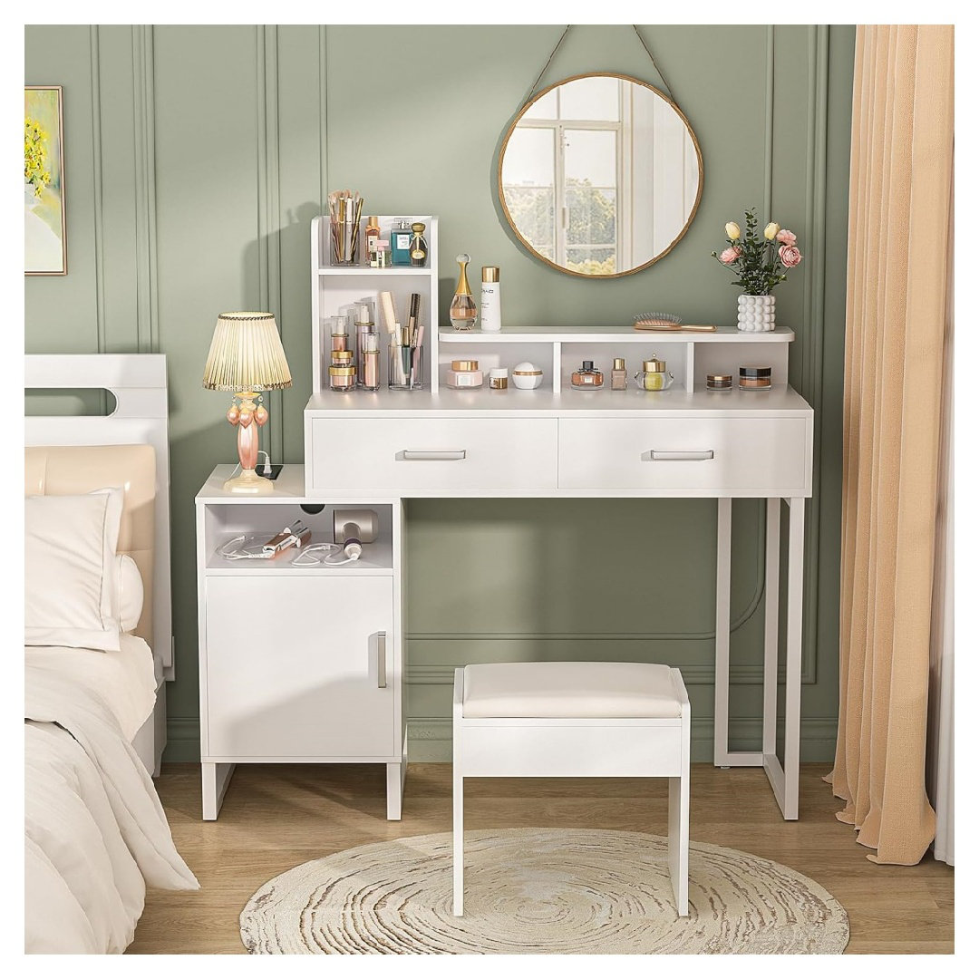Corrigan Studio® Vanity Desk, Small Vanity Desk With Power Outlet ...