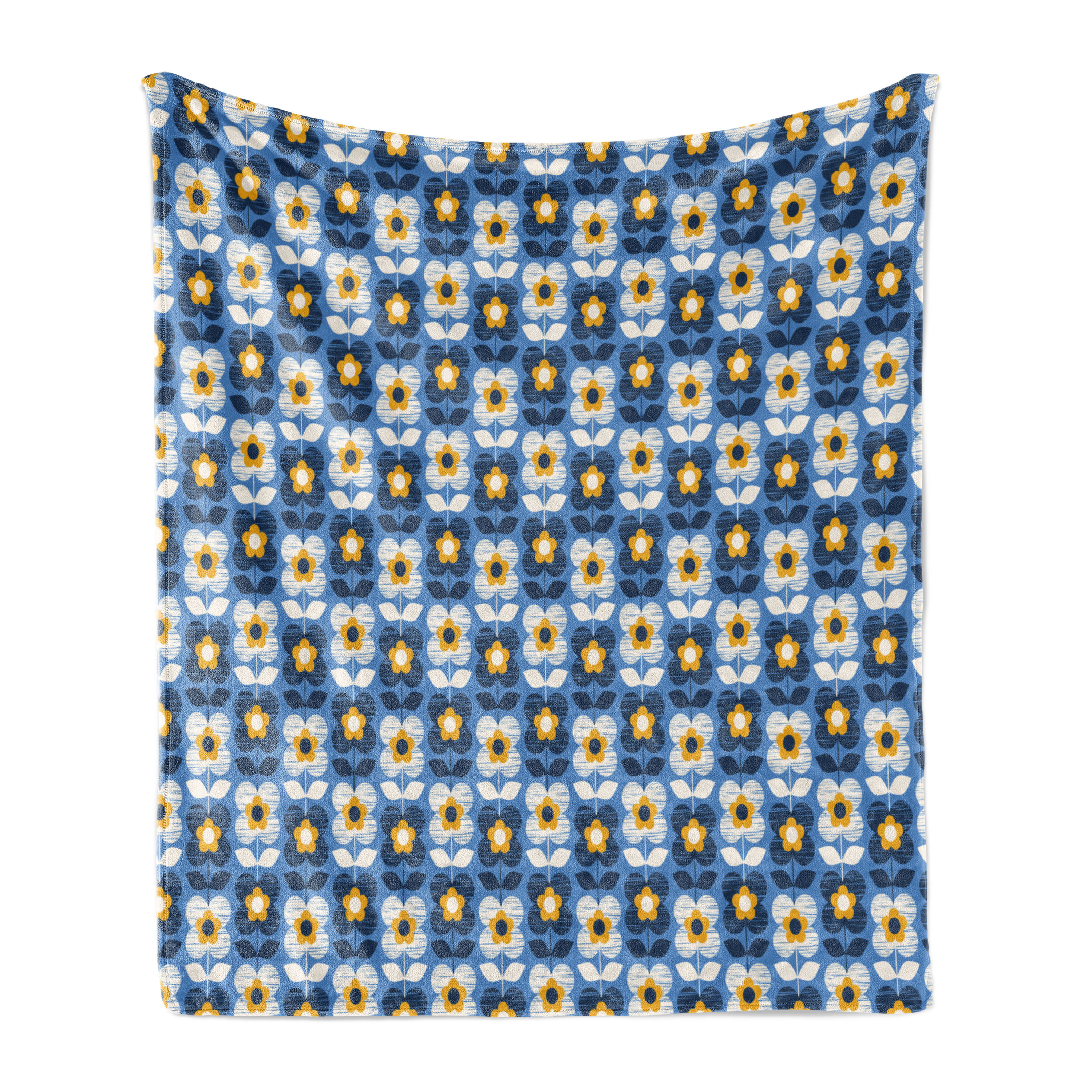 Ambesonne Yellow and Blue Fleece Throw Blanket Blooming Garden | Wayfair