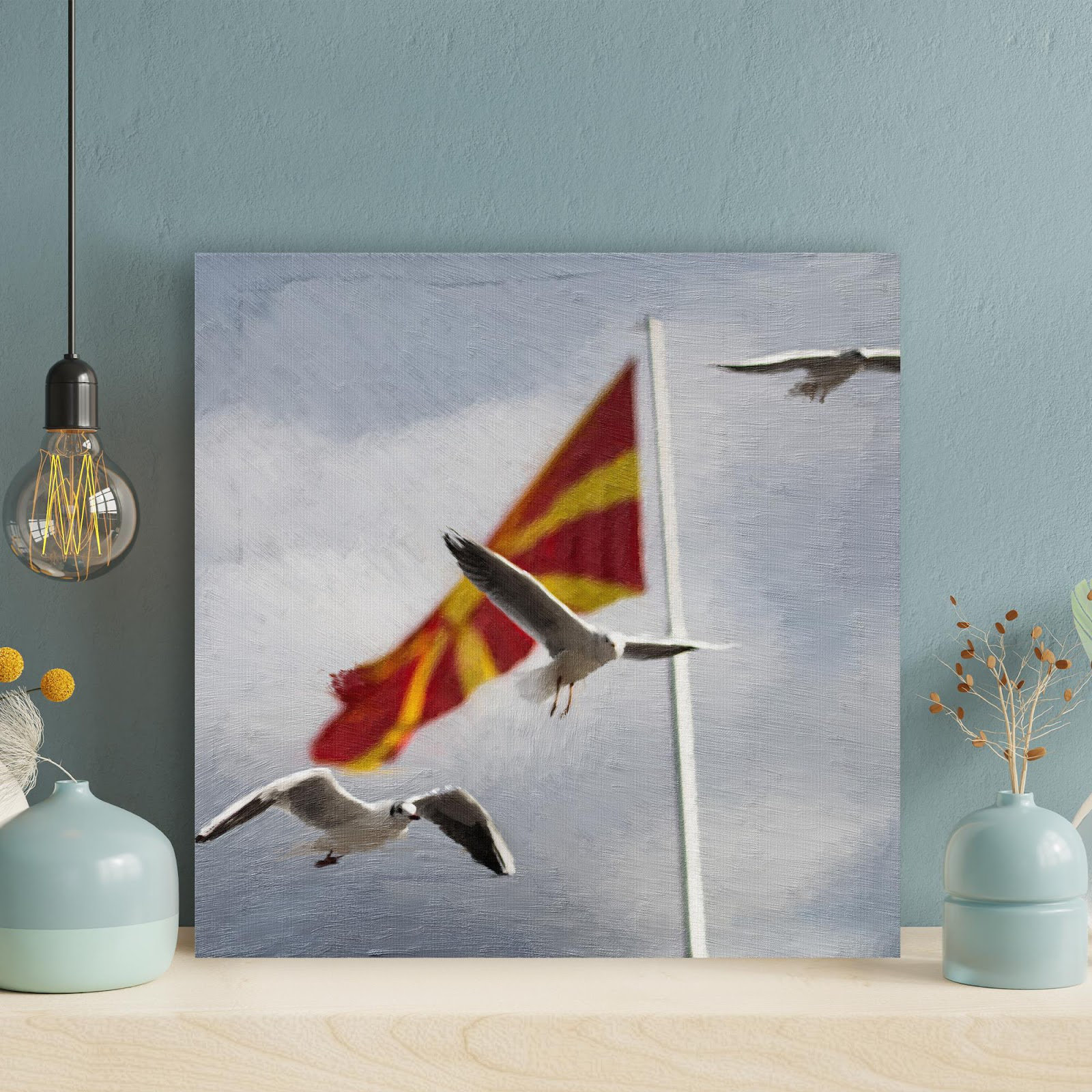 Highland Dunes White Bird Flying Over Flag Of United States Of America ...