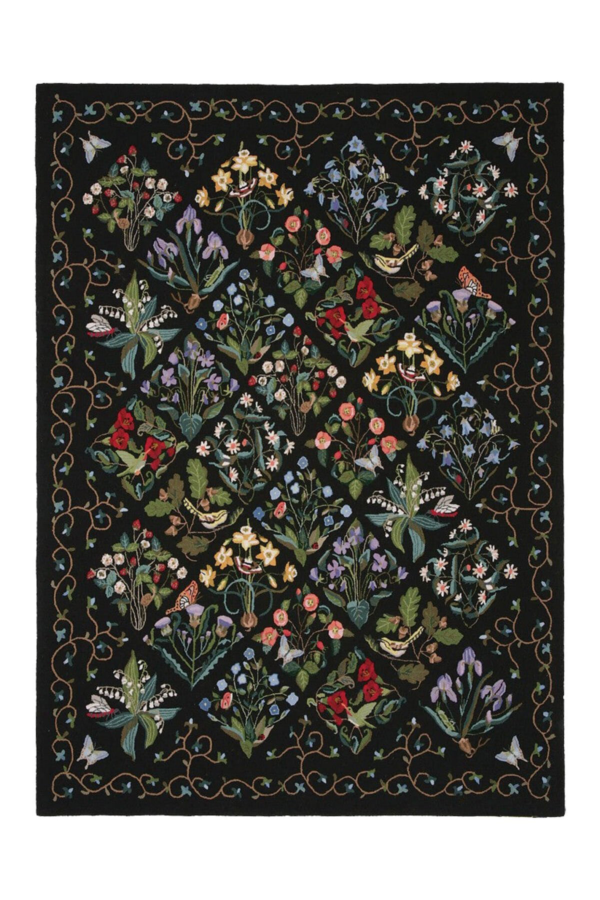 Bungalow Rose Floral Square Patterned Black Woven Base Digital Print ...