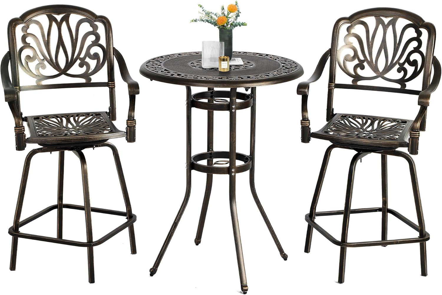 Astoria Grand 3-Piece Cast Aluminum Patio Bar Set,Outdoor High Top ...