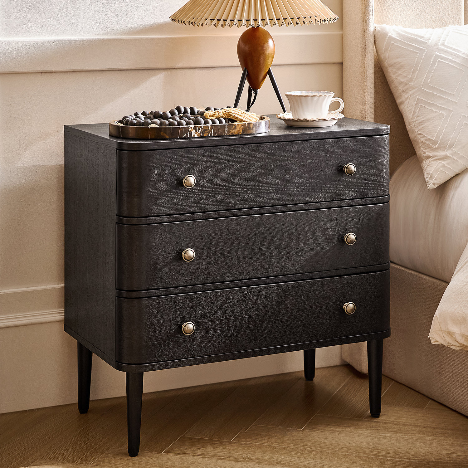 Hokku Designs Cridford Modern 26"W 3-Drawer Nightstand and Curved Body ...
