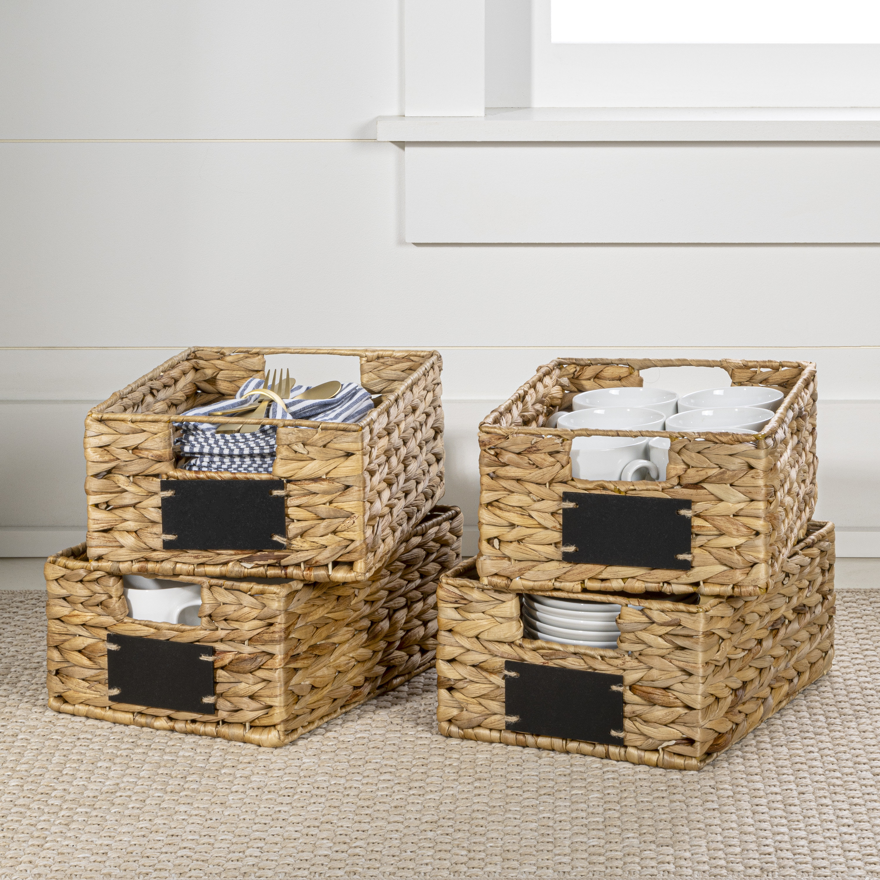 happimess Lane 12" Classic Farmhouse Handwoven Hyacinth Pantry Baskets ...