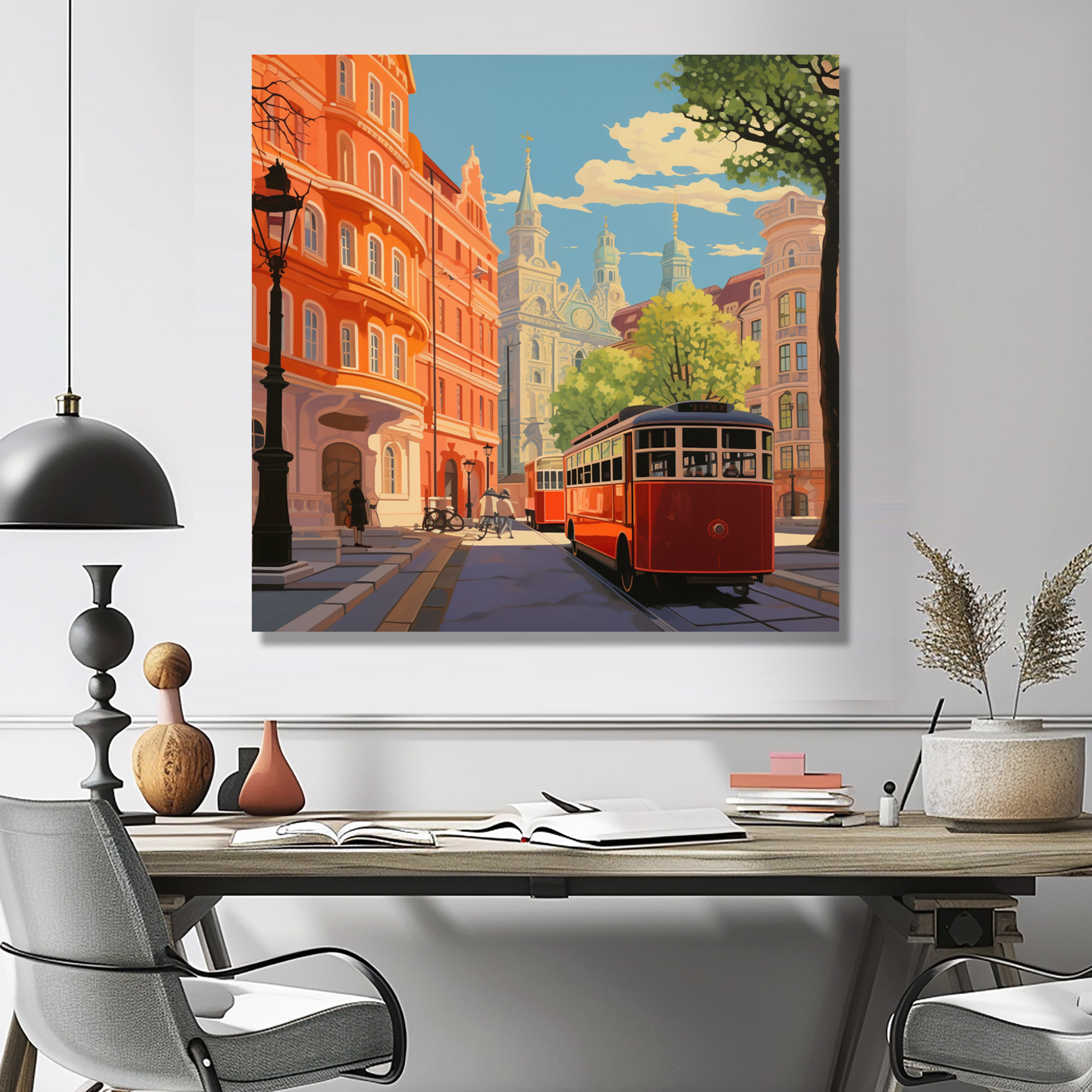 Ebern Designs Vintage Tram In Sunny Barcelona - Train Wall Art Living ...