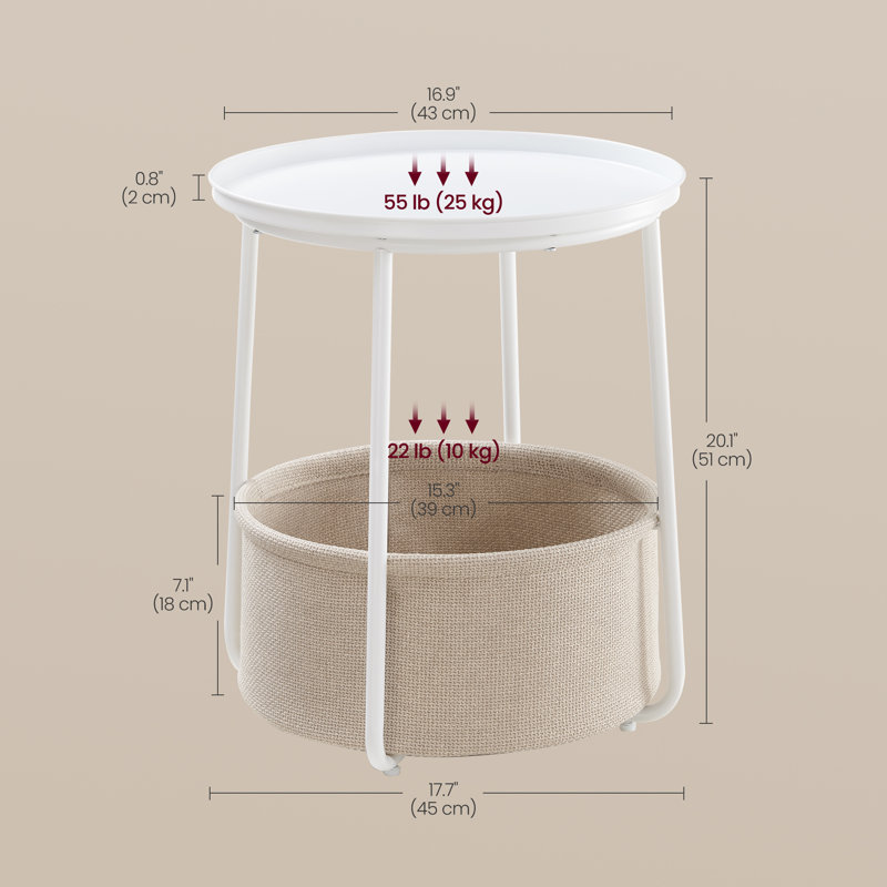 Ebern Designs Neili Steel Tray Top End Table with Storage Fabric Basket ...