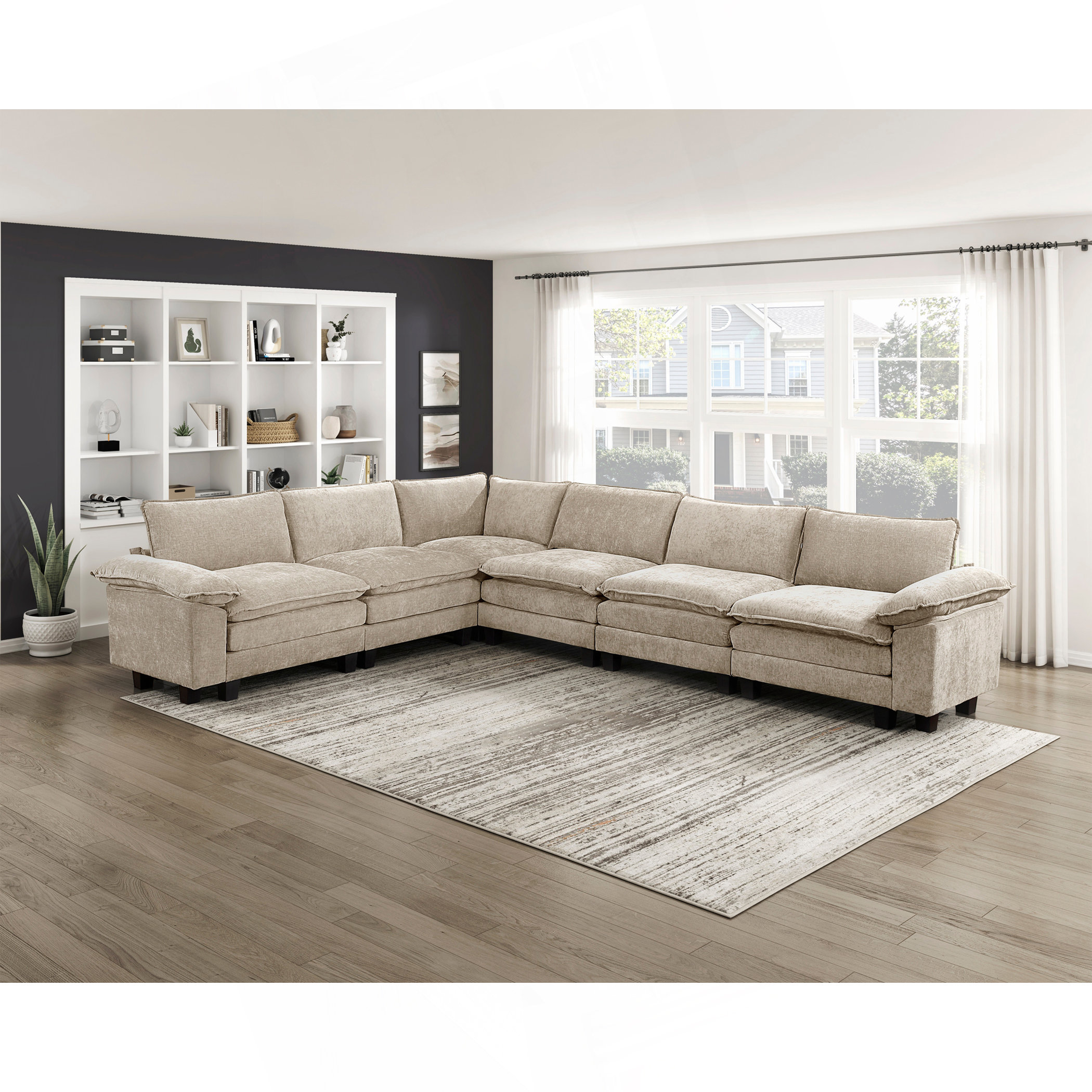 Hokku Designs Modern Contemporary 6-Piece Modular Sectional Sofa Set ...