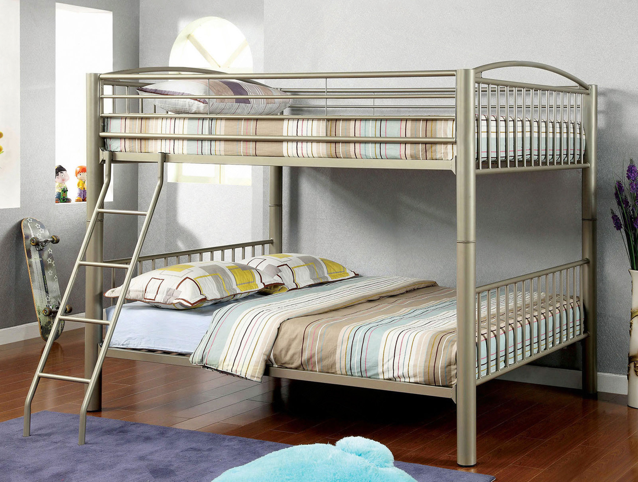 17 Stories Metallic Gold Bunk Bed Full Metal Structure Movable Ladder ...