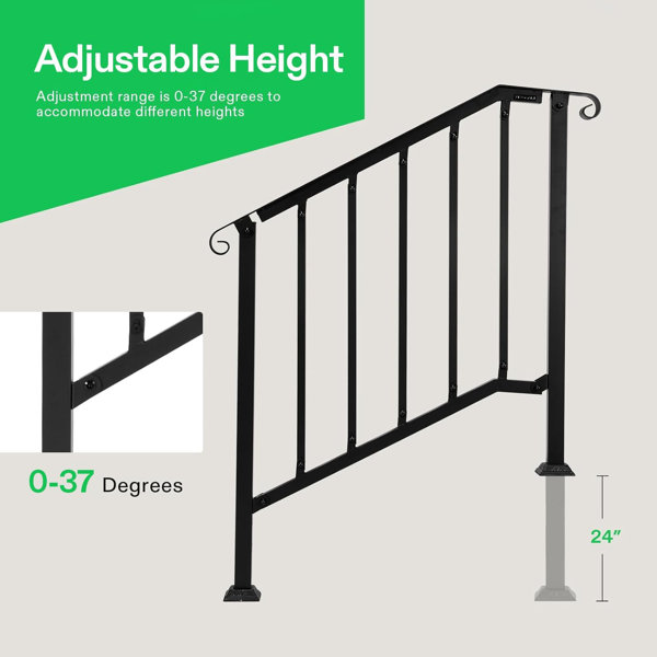 CAPBOL Outdoor Handrail, 3 Step Stair Handrail, 40" x 36" Fits 1 to 3 ...