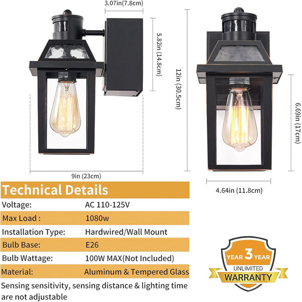 The Holiday Aisle® Porch Lights With GFCI Outlet, Dusk To Dawn Motion ...
