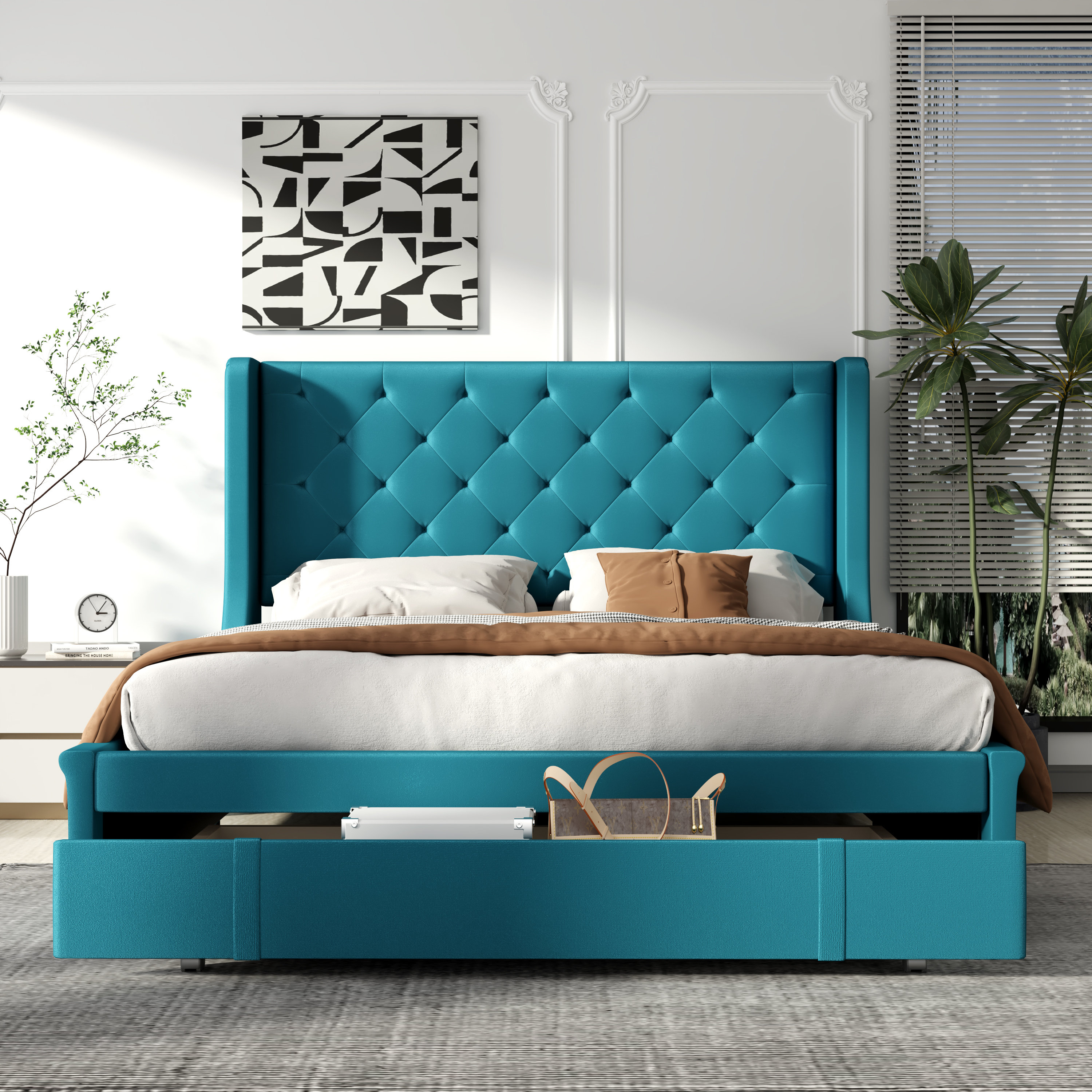 Mercer41 Towroy Upholstered Wingback Storage Bed | Wayfair
