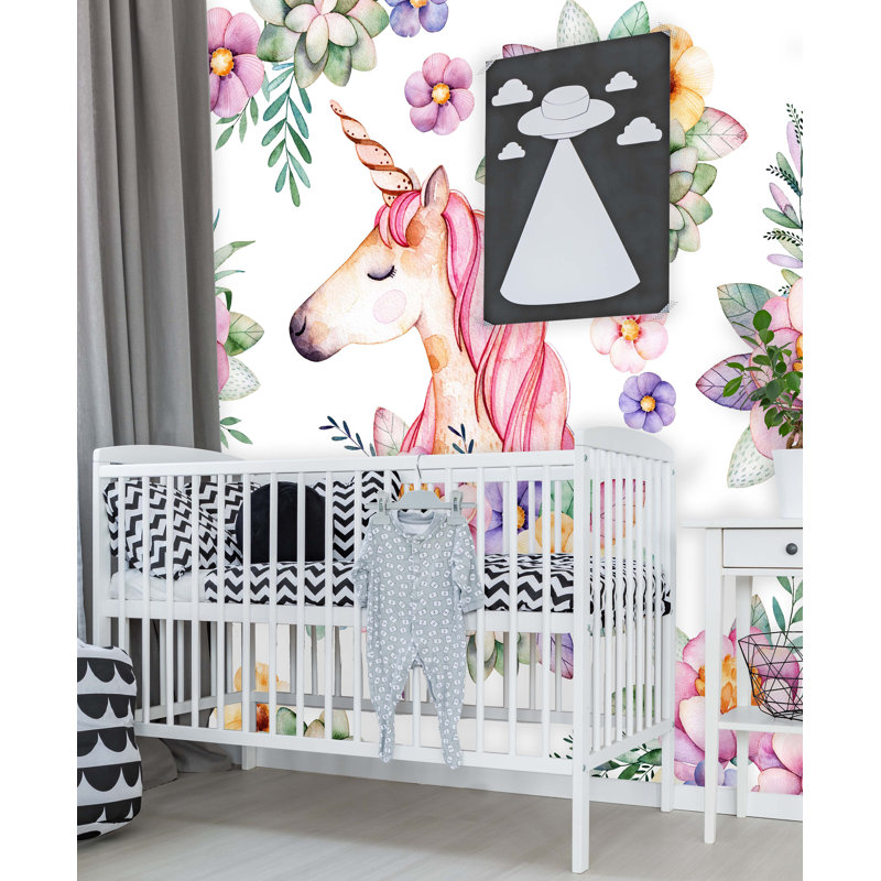 Bungalow Rose Juri Removable Lovely Seamless Flowers Unicorn 10' L x ...