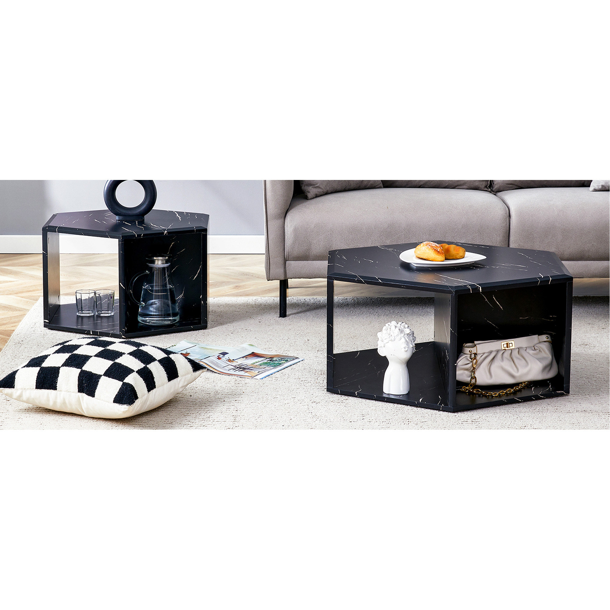 Wrought Studio™ Minimalist White Patterns Coffee Table Set.MDF Coffee ...