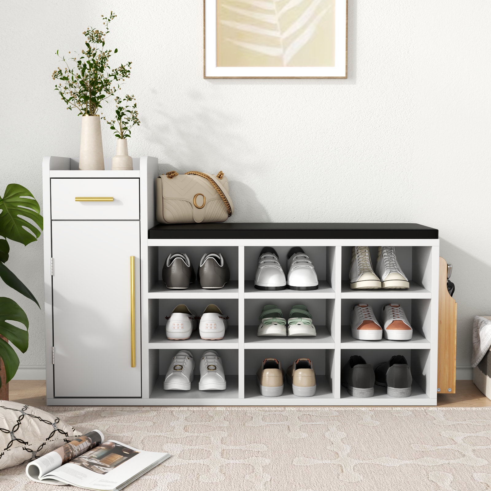 Latitude Run® 10 Pair Shoe Storage Bench, Entryway Bench with Cushion ...