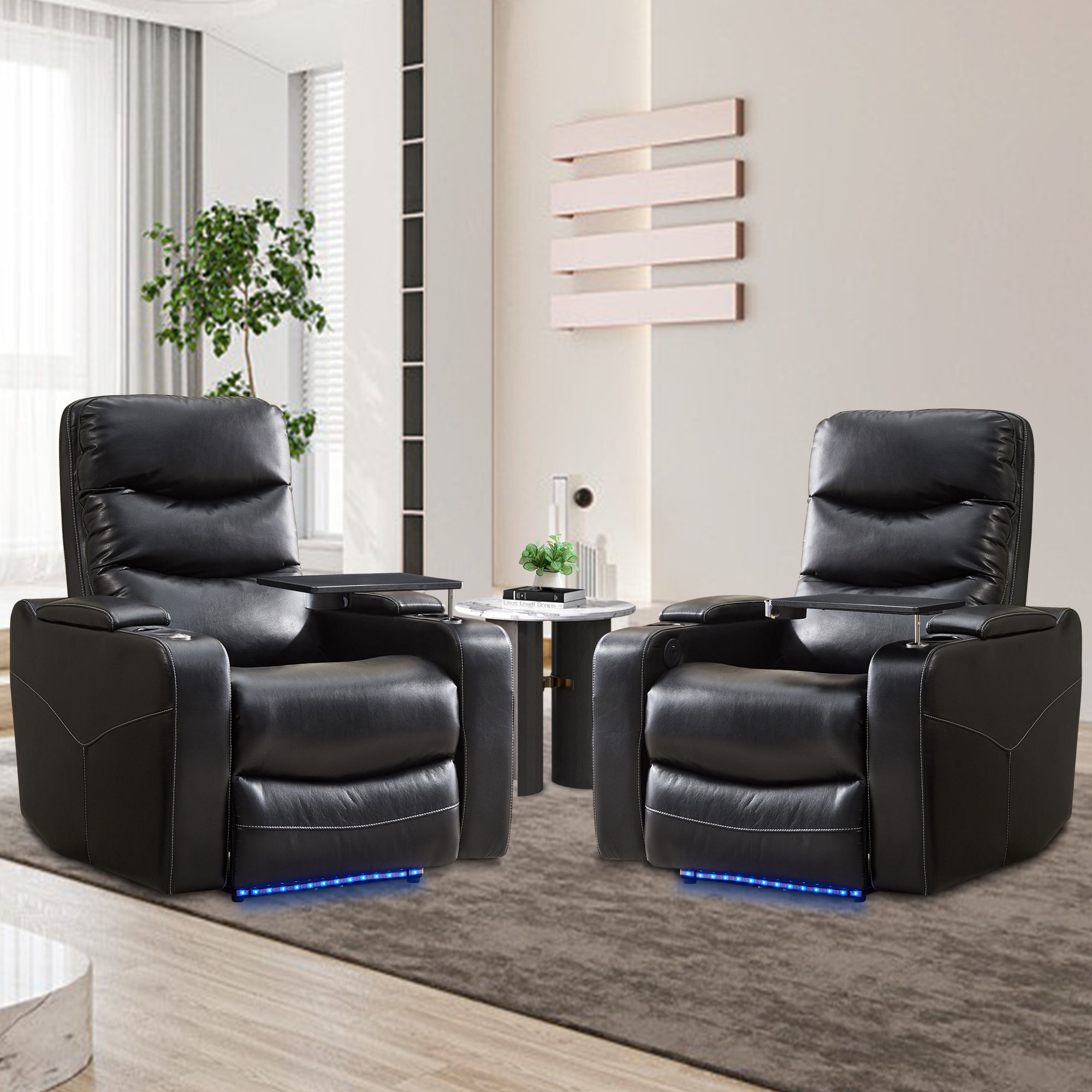 Orren Ellis Teiah Faux Leather Home Theater Seat with Cup Holder | Wayfair