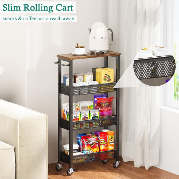 INKEDZ Slim Storage Cart 4 Tier Narrow Kitchen Rolling Cart on Wheels ...