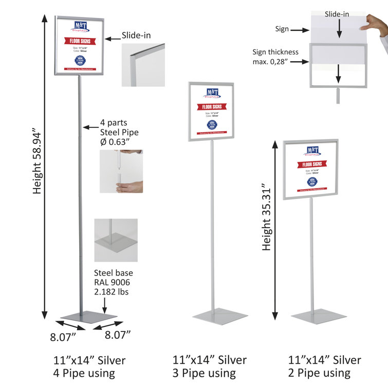 MT Displays Floor Standing Sign Holder 11X14 Inches Grey Landscape ...