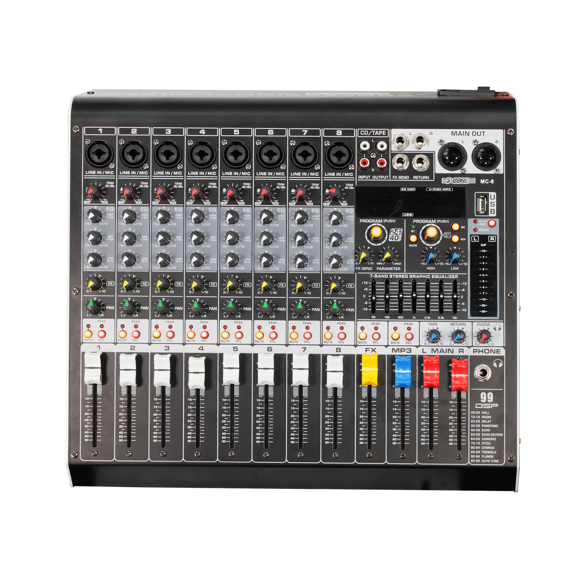 5 Core Audio Mixer 8 Channel DJ Controller Professional Sound Board ...