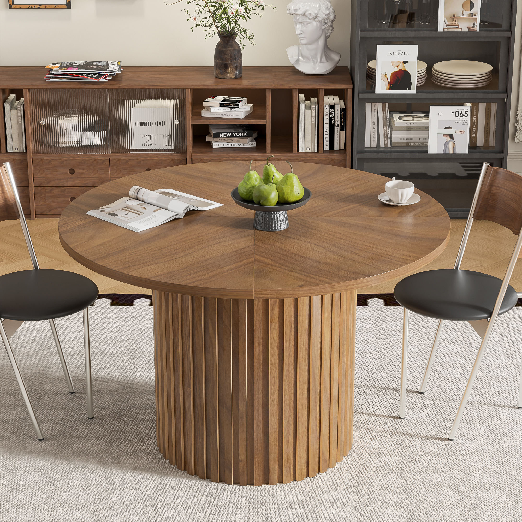 Latitude Run® Round Dining Table For 4-6 People, Round Pedestal Dining ...