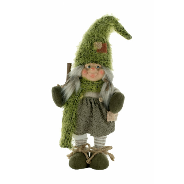 The Holiday Aisle® Green Fabric Smiling Forest Gnome With Walking Stick ...