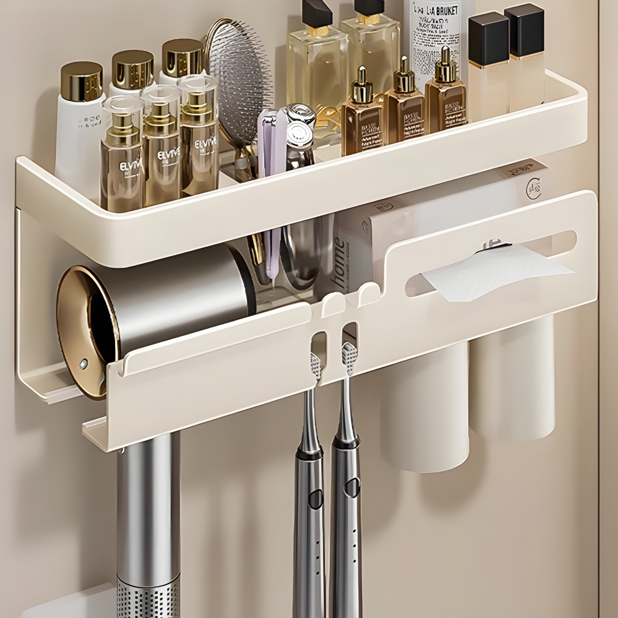 Hokku Designs Hair Dryer Toothbrush Holder, No Punching Double Person ...