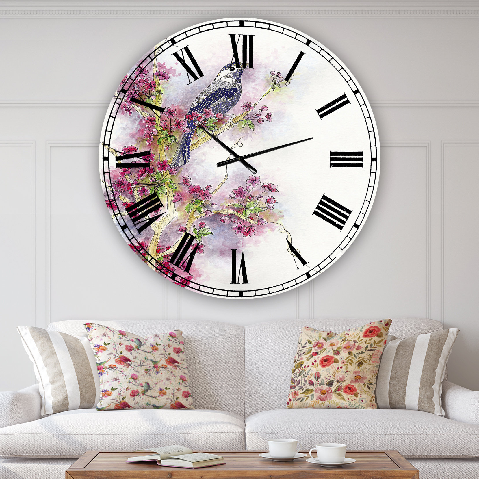 East Urban Home Cherry Blossom Days - Large Cottage Wall Clock | Wayfair