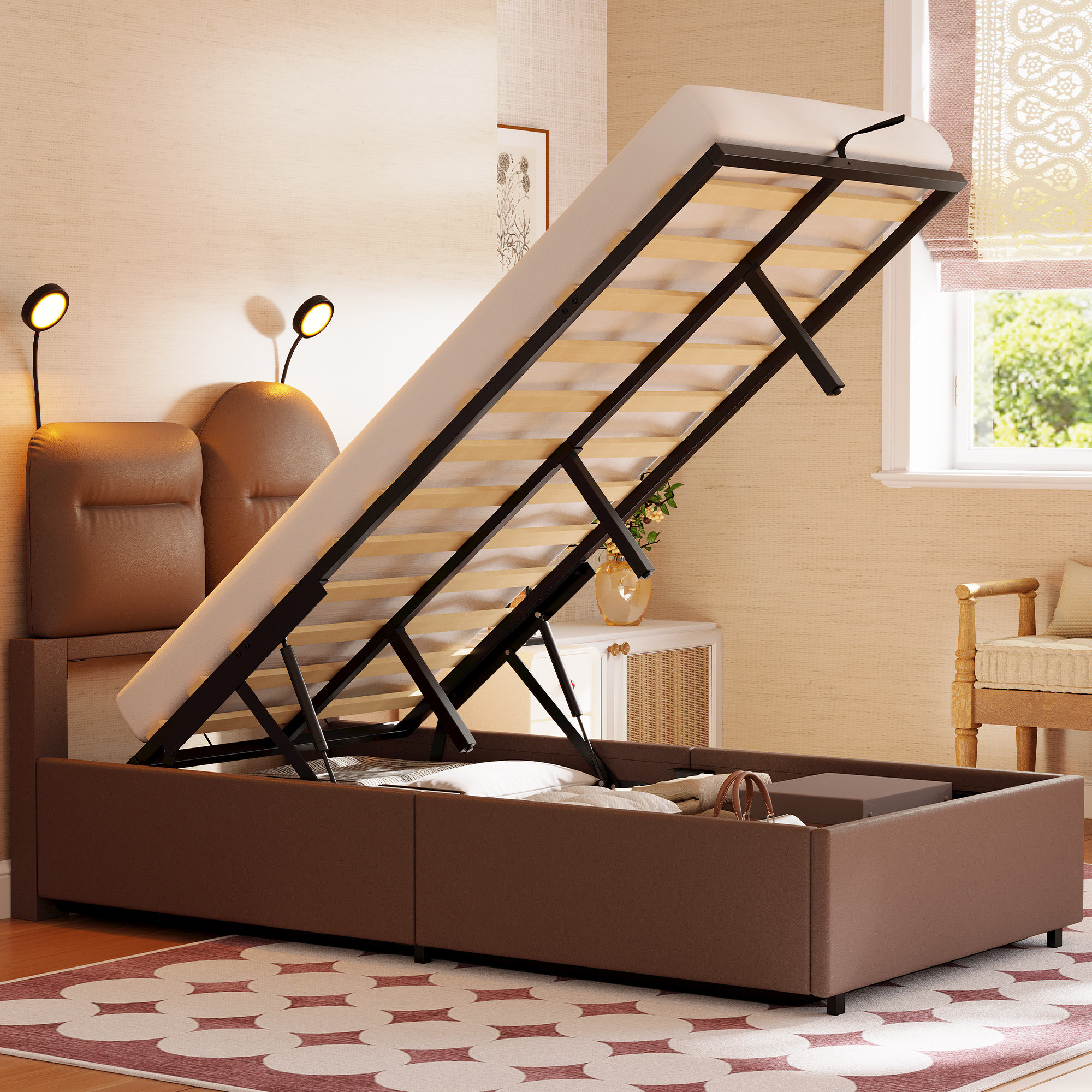 Ivy Bronx Bed Frame With Lift Up Storage, Modern Platform Bed With ...