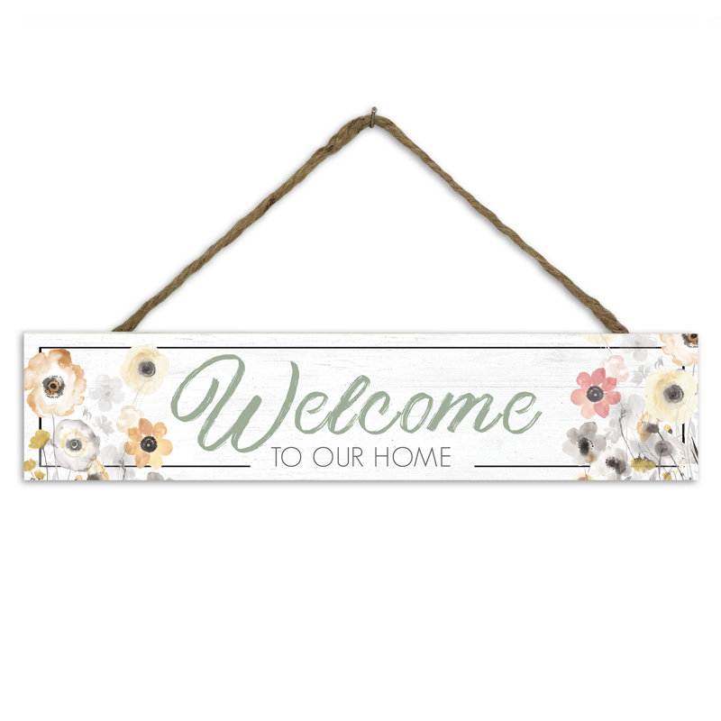 Trinx Welcome Florals Hanging Door Sign with Rope | Wayfair