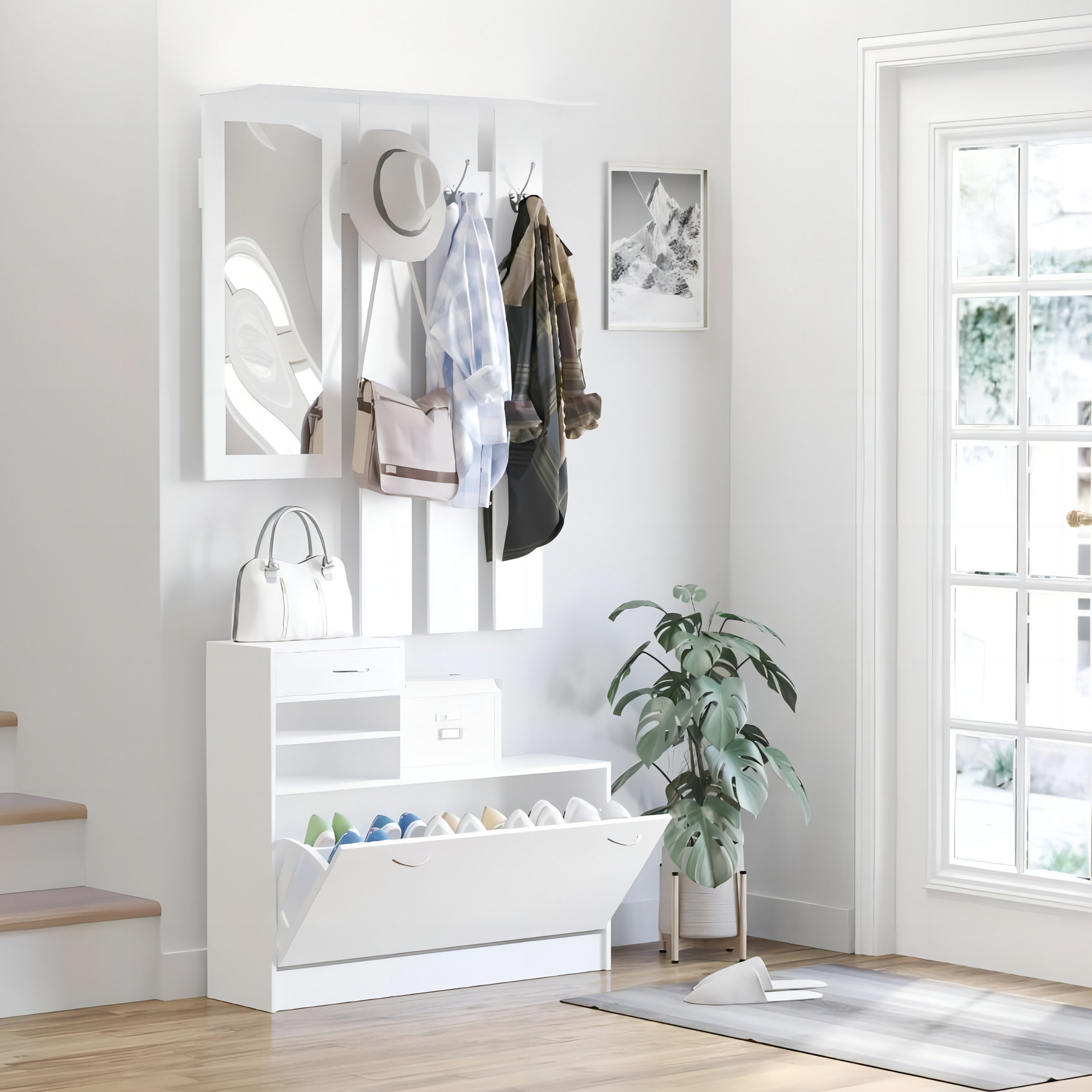 Ebern Designs Strong Build Cabinet With Shoe Cabinet, Hang Shelf ...
