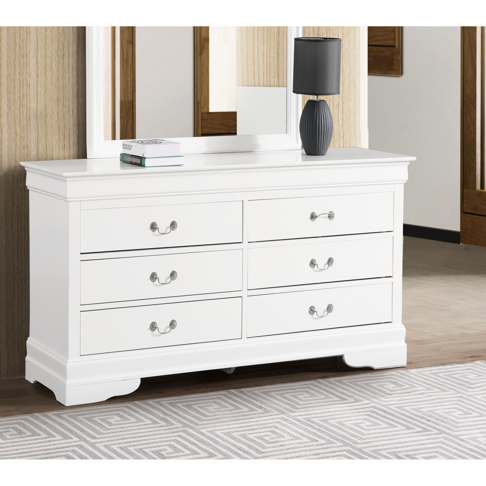Canora Grey White G3190-d Bedroom Dresser - Traditional Style With Patterns, Curved Shapes ...
