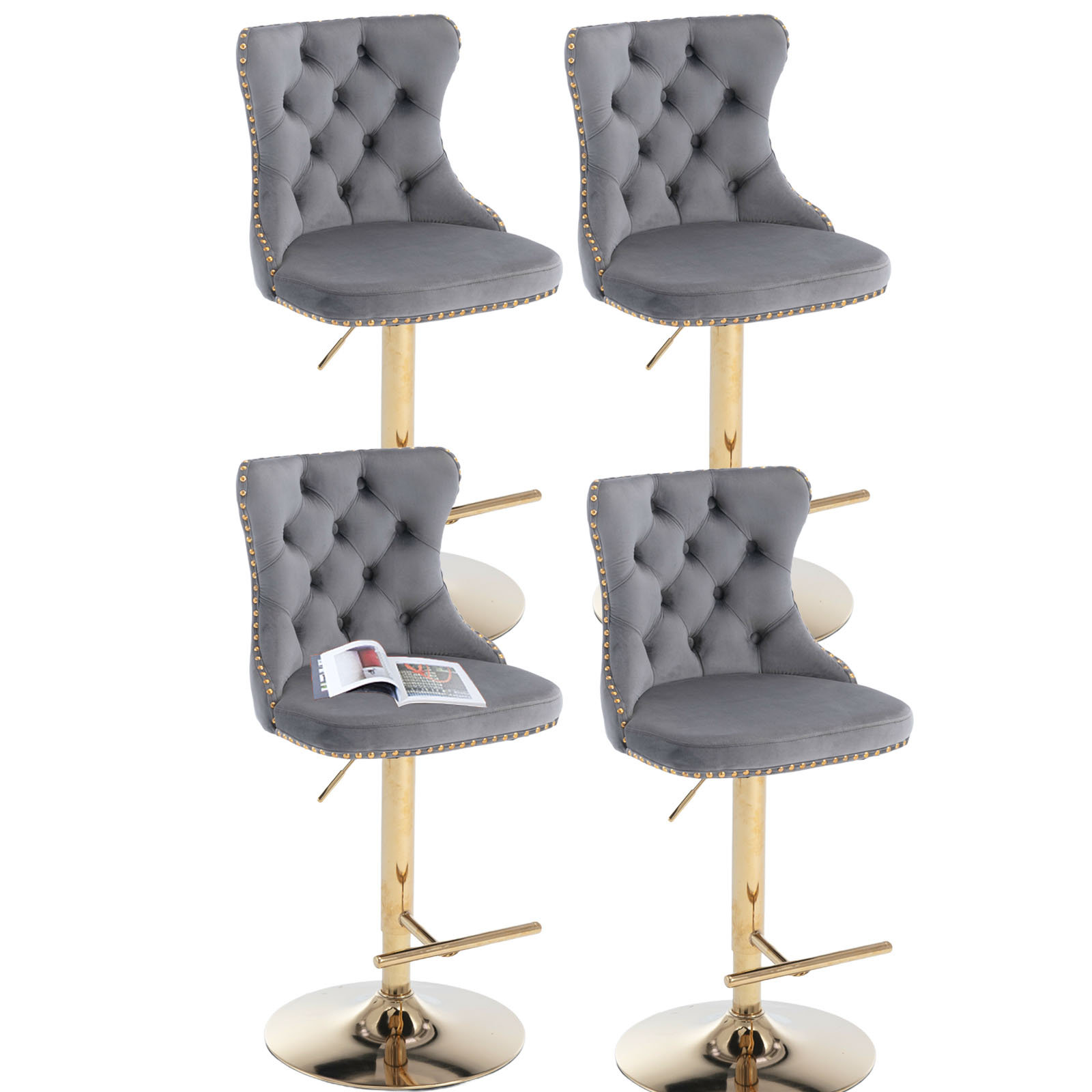 Blu Aired Merch Modern Upholstered Tufted Gold Pedestals Swivel Velvet ...