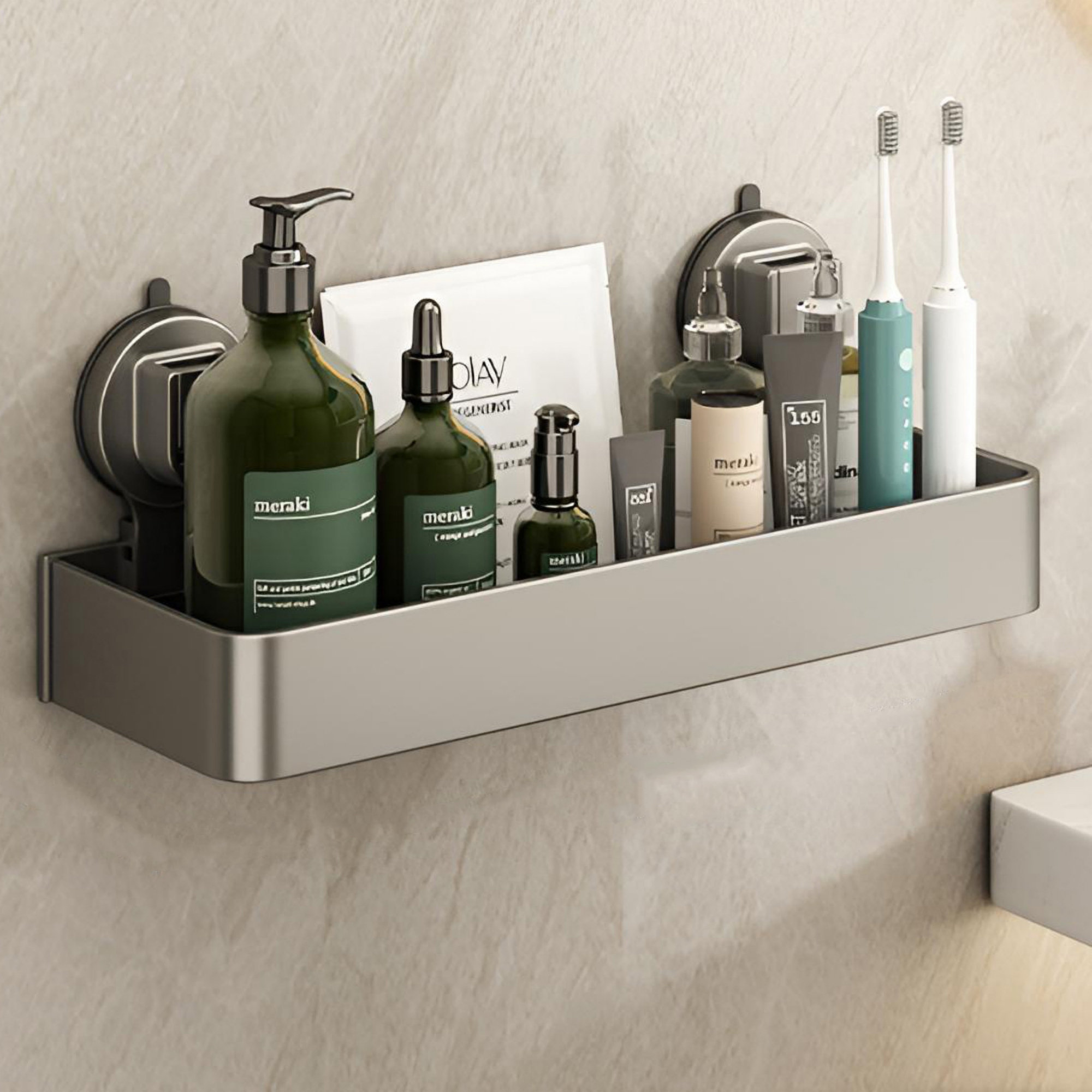 Rebrilliant Suction Cup Non Perforated Bathroom Storage Rack, Bathroom ...