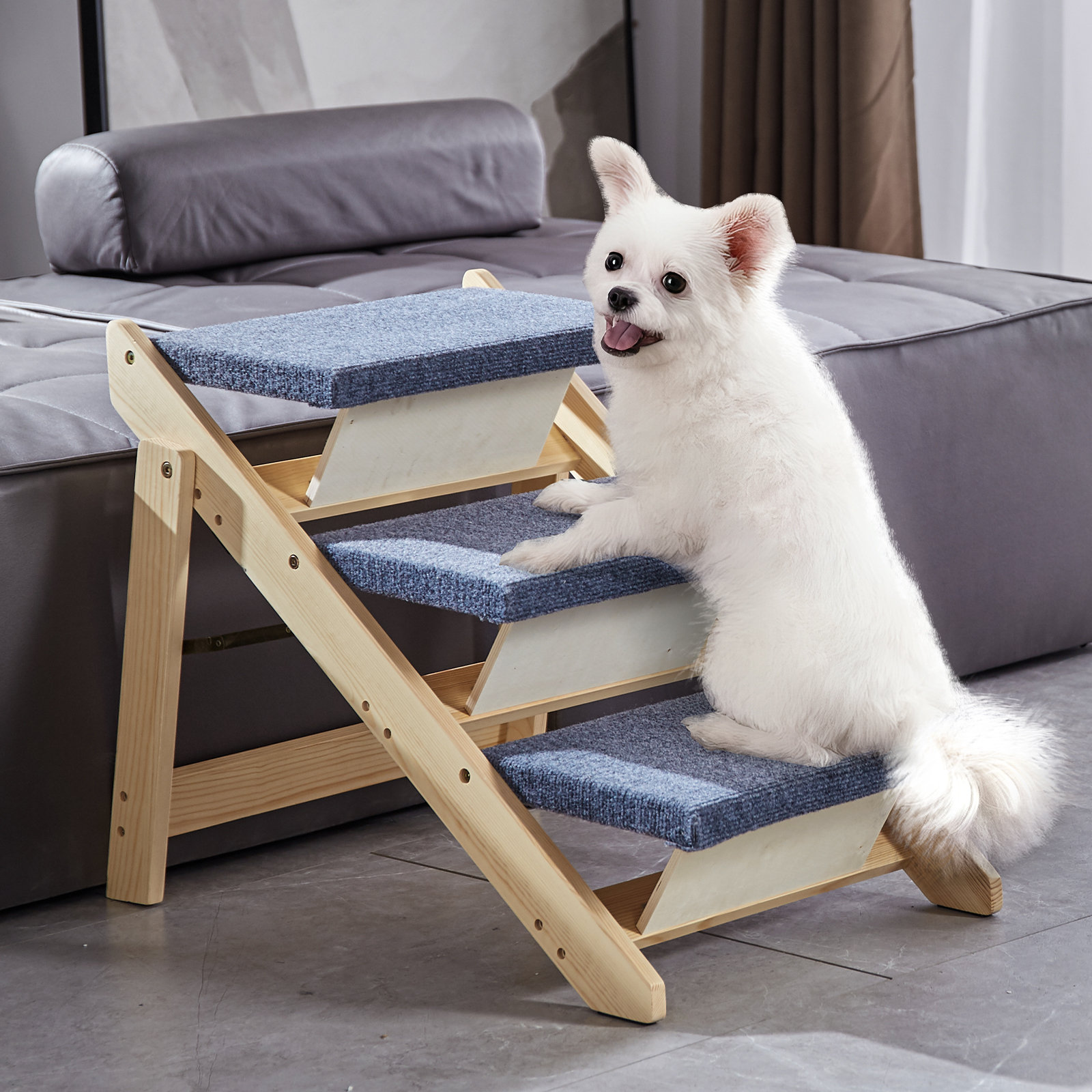 Archie & Oscar™ Wood Pet Stairs/Pet Steps, 2-in-1 Foldable Wooden Dog ...