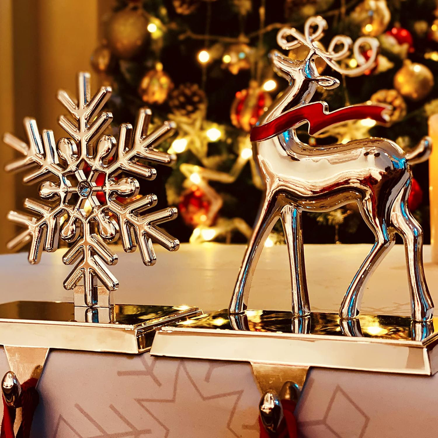 AMIBZ Christmas Stocking Holders Set Of 2, Silver Snowflake Stocking ...