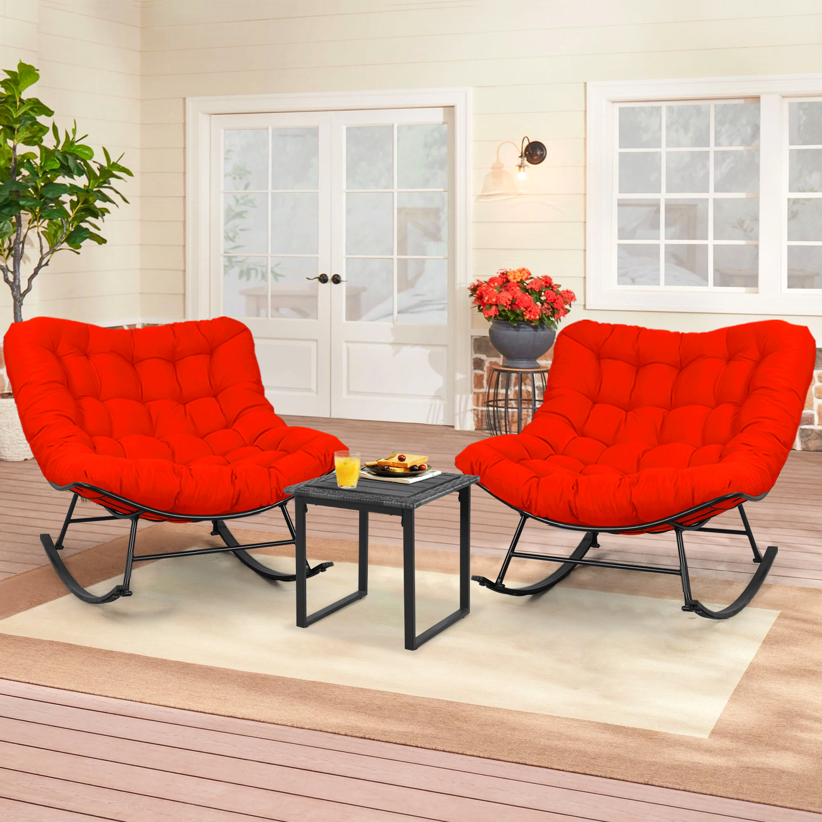 Latitude Run® 2pcs Oversized Cushioned Rocking Chairs With Table ...